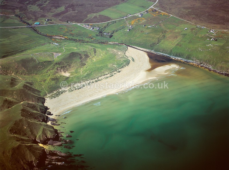 aerial pictures of Scotland north coast coastline at Strathy Bay