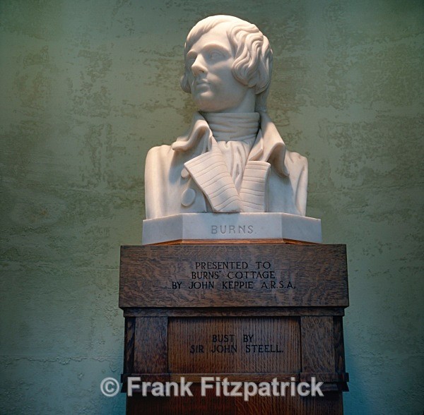 Marble bust of Robert Burns.